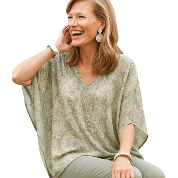 Chico's | Tops | Nwt Chicos Paisley Paula Body Poncho In Whitesilver ...